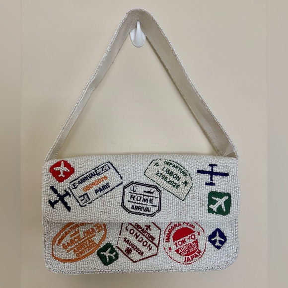 Bags | Nwt Viral Beaded Bag Passport Travel Stamp Theme Shoulder Bag ...